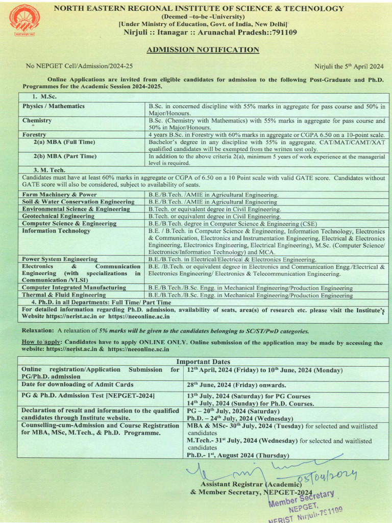 Notification PG PHD Admission 2024 25 | PDF Notification PG PHD Admission 2024 25 | PDF