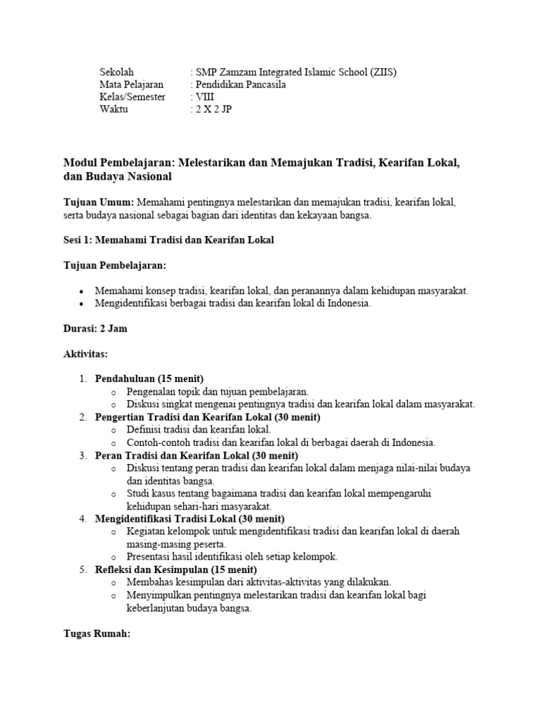 Modul Pembelajaran 4.2 Melestarikan dan memajukan tradisi, kearifan ... Modul Pembelajaran 4.2 Melestarikan dan memajukan tradisi, kearifan ...