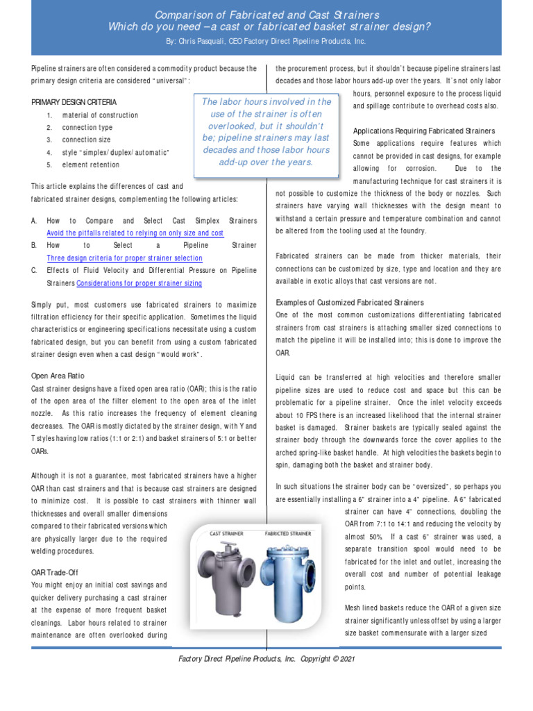 Cast Vs Fabricated Basket Strainers | PDF | Welding | Construction