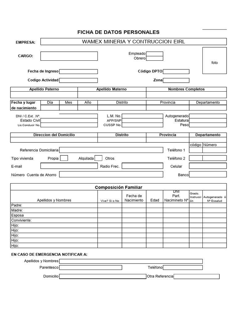 FICHA DE DATOS PERSONALES | PDF
