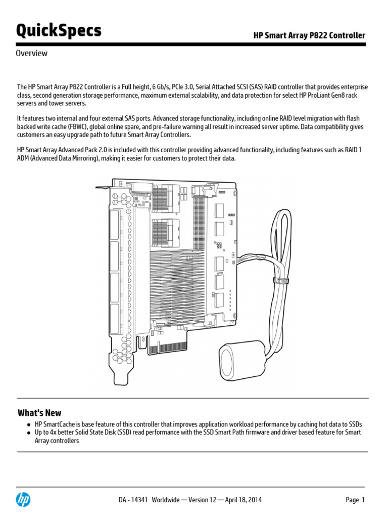 HP Smart Array P822 RAID Controller | PDF | Solid State Drive | Computer Architecture