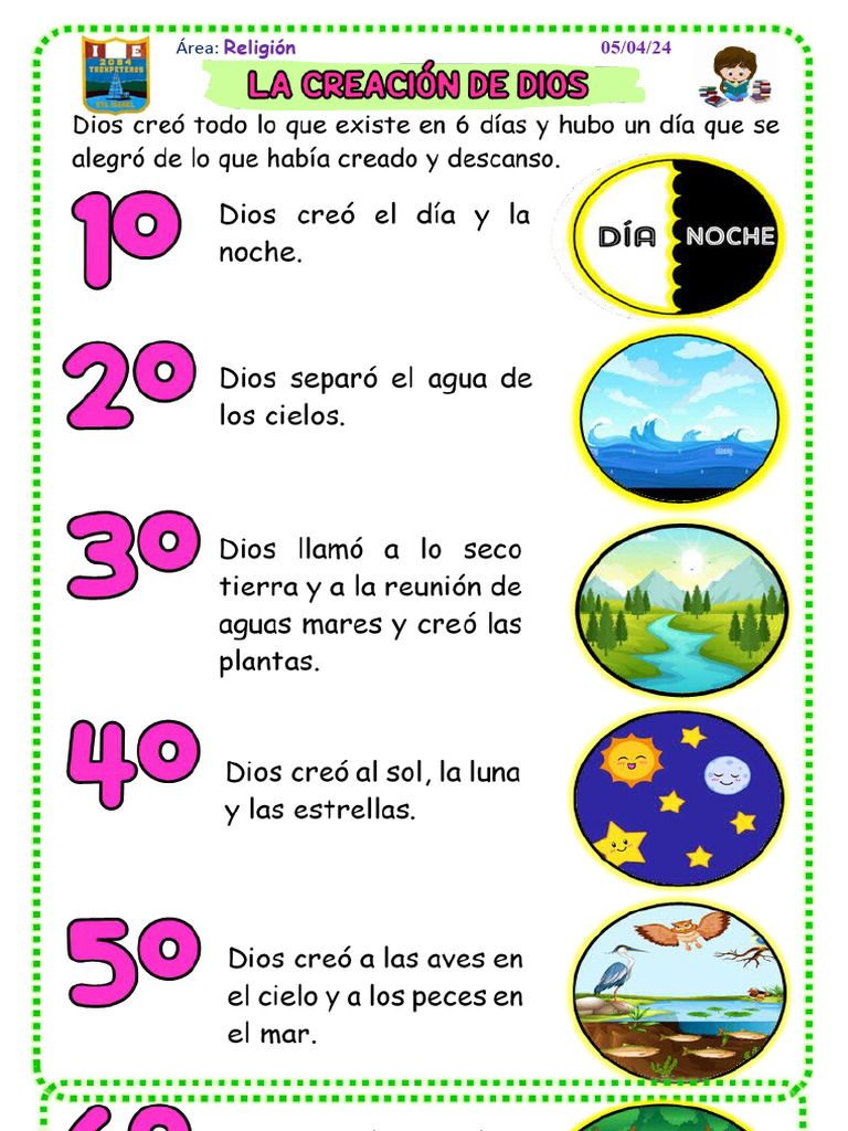 Ficha - La - Creación - de - Dios - Religión 05-04-24 | PDF | Estudios ...