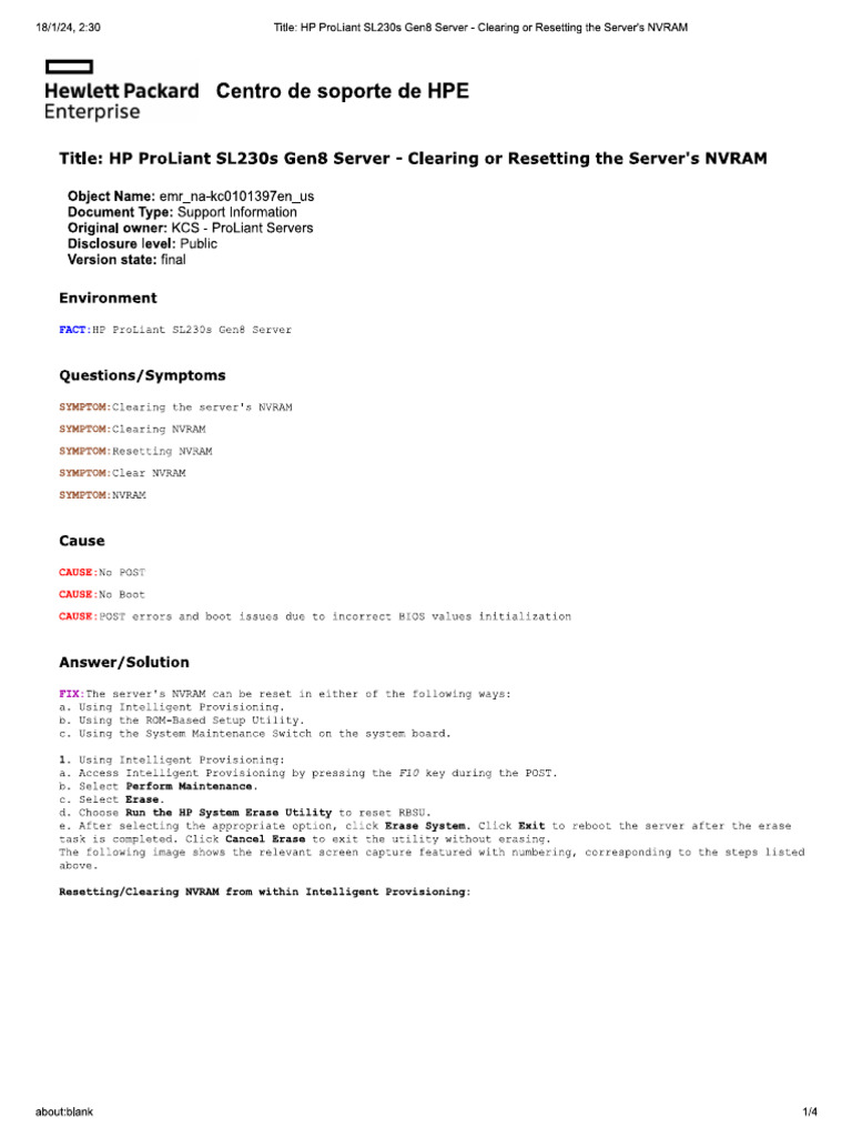 Resolución - Error Flashing The NVRAM - en La Instalación de Intelligent Provisioning | PDF