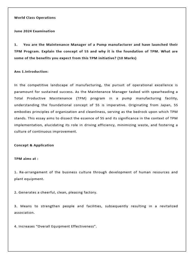 World Class Operations FDFFFSFSD | PDF | Quality Management | Quality ...