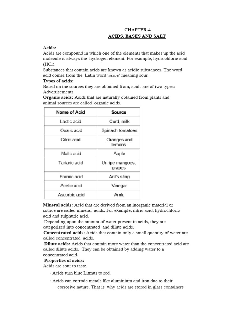 Chapter-4 Acids, Bases and Salt | PDF | Salt (Chemistry) | Acid