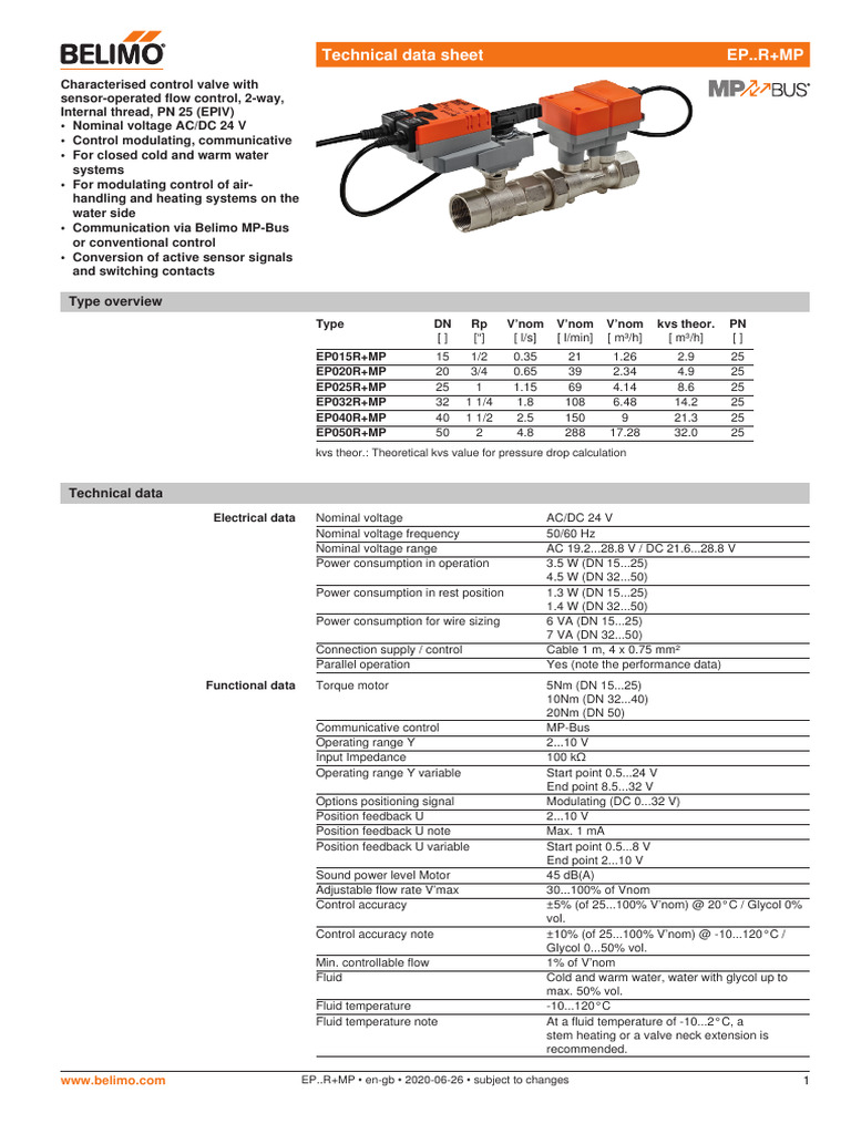 15 To 50 - Belimo - EP..R - MP - Datasheet - En-Gb | PDF | Flow ...