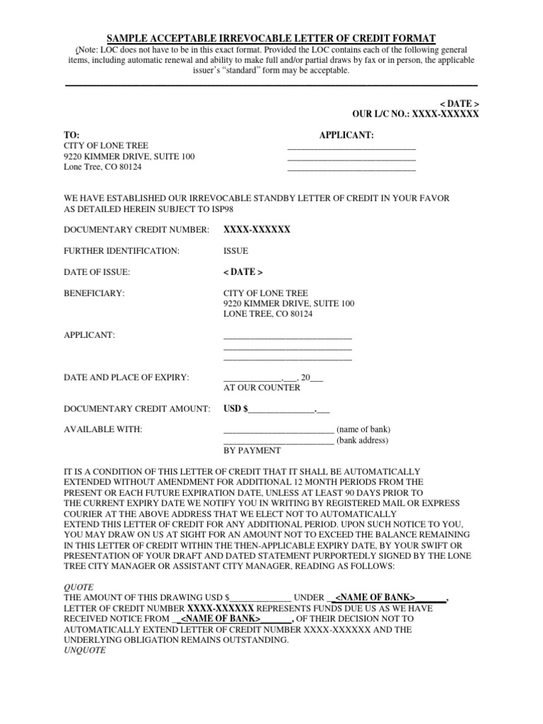 DLC-Irrevocable Letter of Credit Form 3-19 | PDF | Letter Of Credit ...