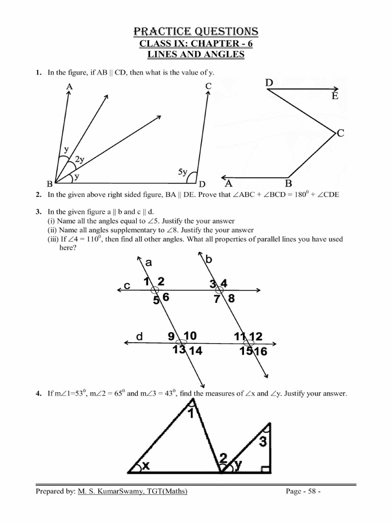 Lines and Angles Practice Assignment | PDF