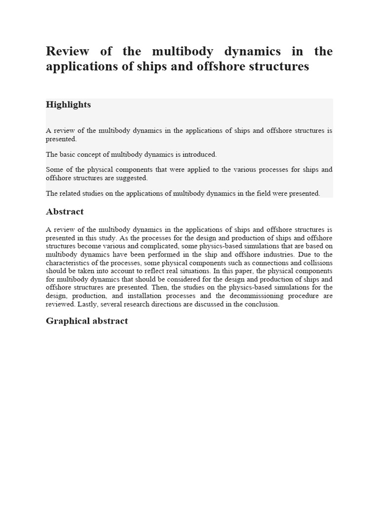 Review of The Multibody Dynamics in The Applications of Ships and Offshore Structures | PDF ...