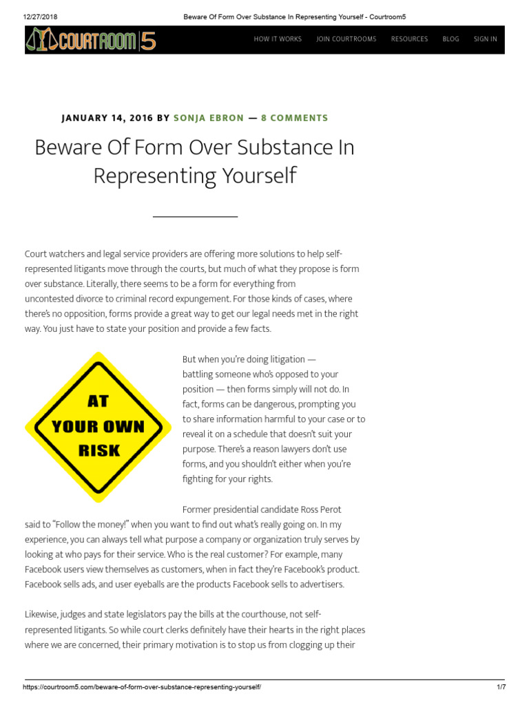 Beware of Form Over Substance in Representing Yourself - Courtroom5 ...