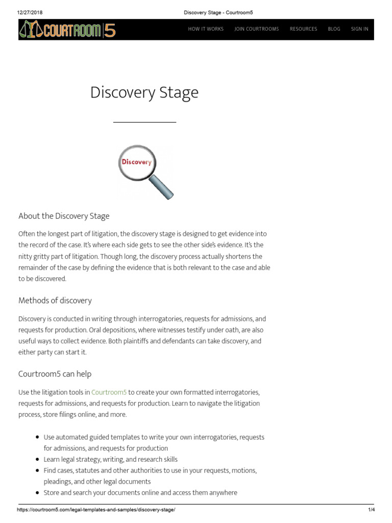 Discovery Stage - Courtroom5 | PDF | Discovery (Law) | Legal Procedure