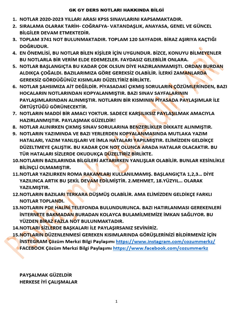 Genel Kültür Genel Yetenek Notlar | PDF