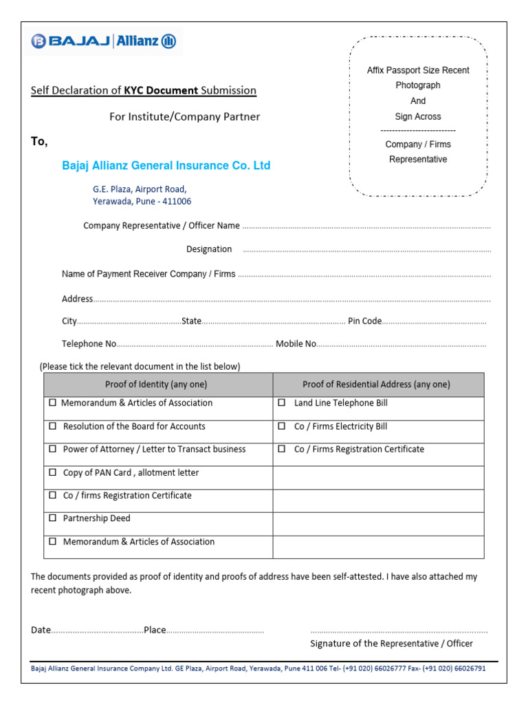 KYC FORM Company | PDF | Identity Document | Authentication