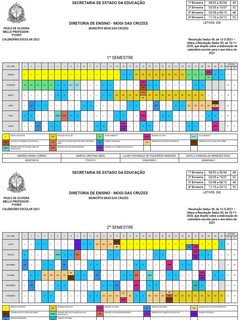 Calendário Escolar 2021 Pdf