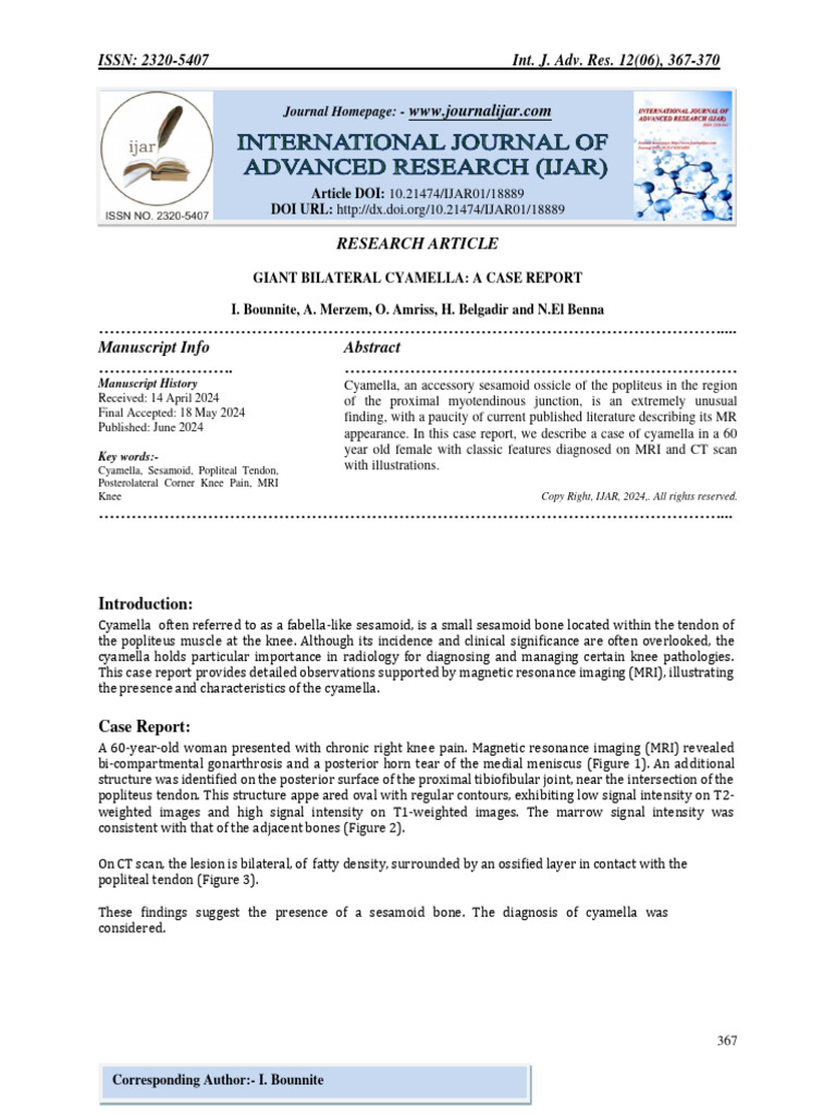 Giant Bilateral Cyamella: A Case Report | PDF | Knee | Musculoskeletal ...