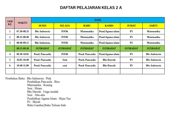 JADWAL PELAJARAN KELAS 2 IKM Datadikdasmen - Com) - Google Dokumen | PDF