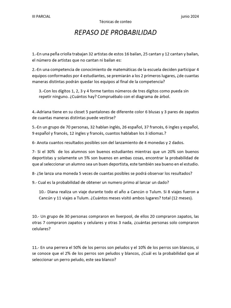 REPASO PROBABILIDAD Junio 2024 | PDF