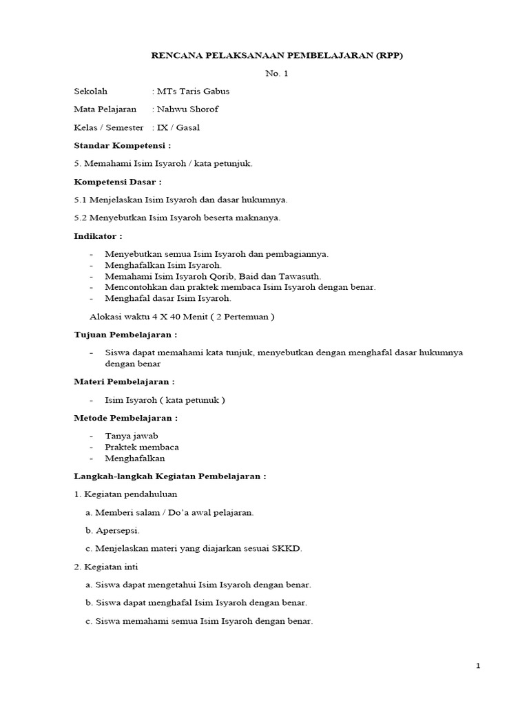 RPP Nahwu Kls 9 Gasal | PDF | Karier & Perkembangan | Seni & Disiplin Bahasa