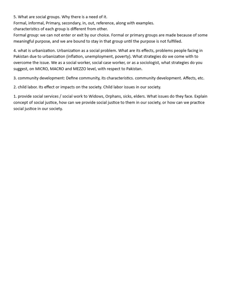 Social Service Final Paper | PDF | Social Group | Urbanization