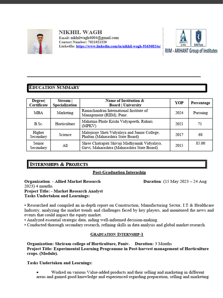 NIKHIL WAGH - RIIM Resume | PDF | Business