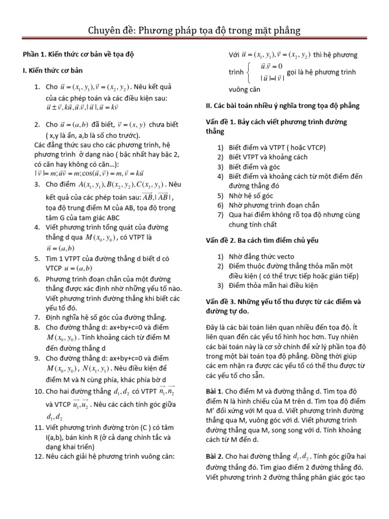 Chuyen de Toa Do Trong Mat Phang 2024 | PDF