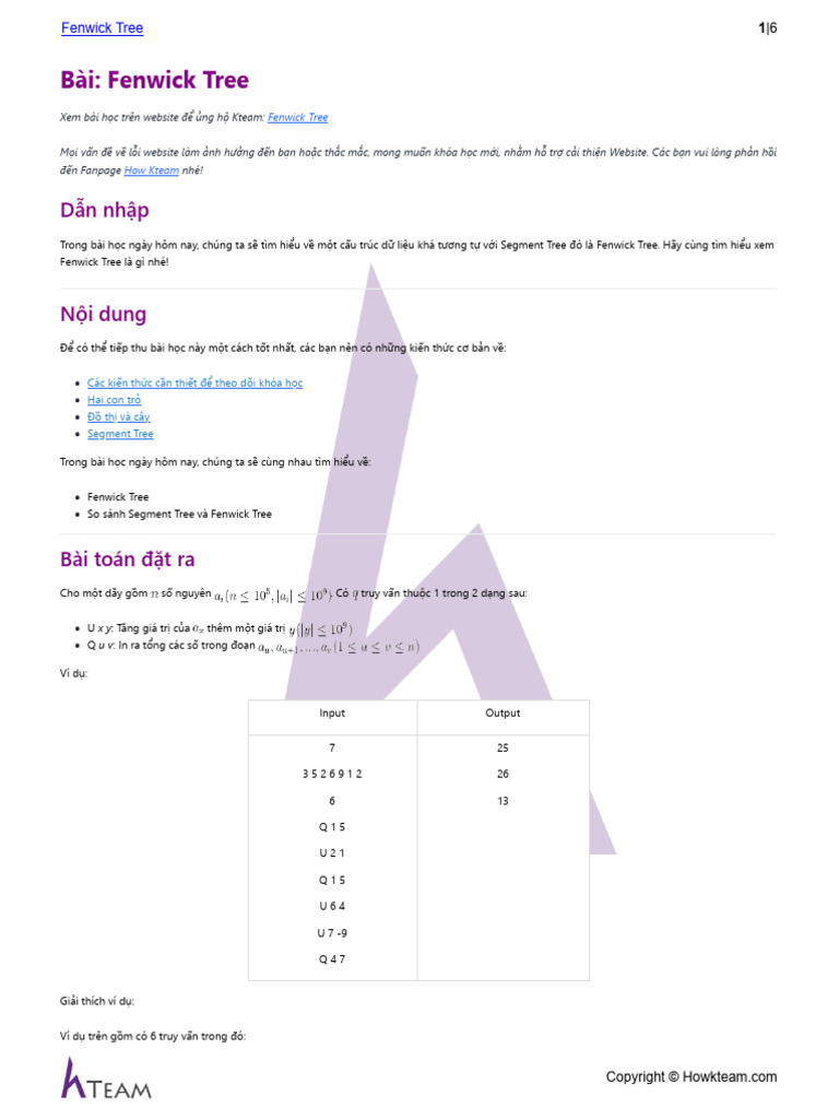 Howkteam - VN - Fenwick Tree | PDF