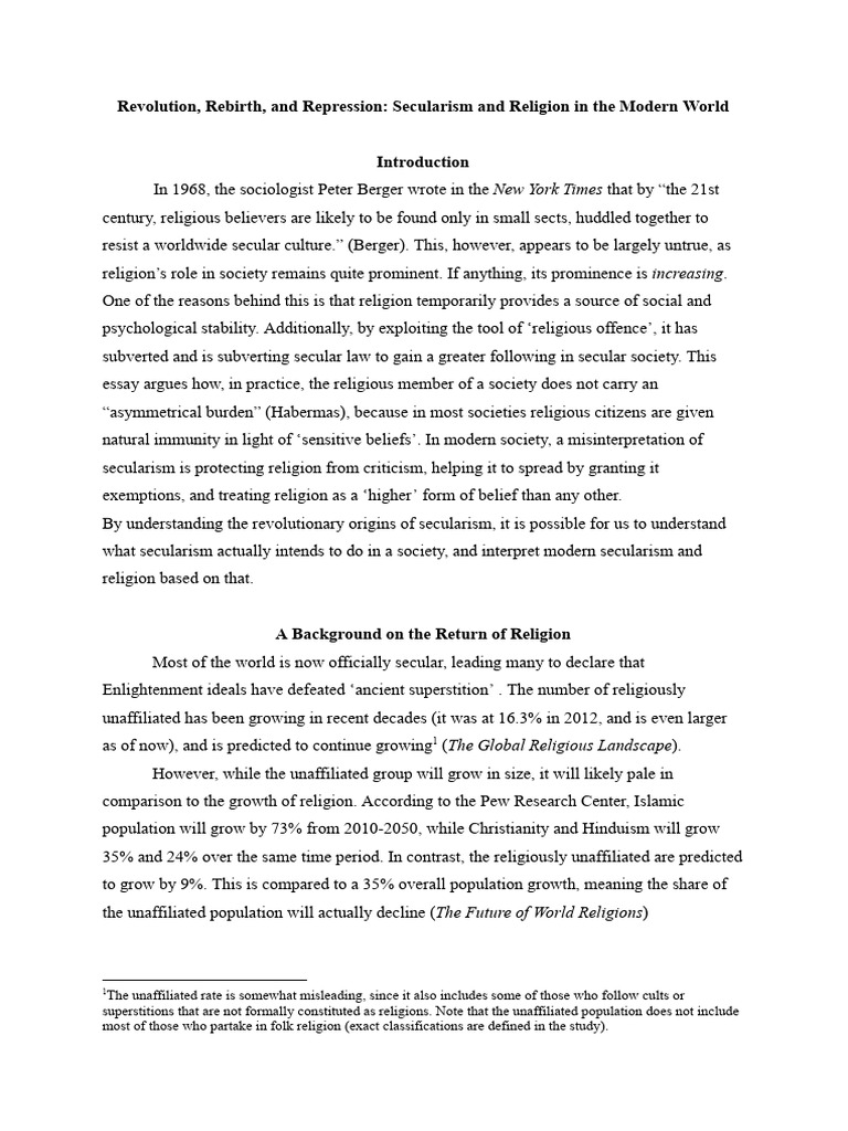 Religion and Secularism Essay | PDF | Secularism | Irreligion Religion and Secularism Essay | PDF | Secularism | Irreligion