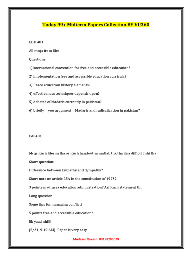 Today 99+ Midterm Papers Collection BY VU360 | PDF | Communication ...