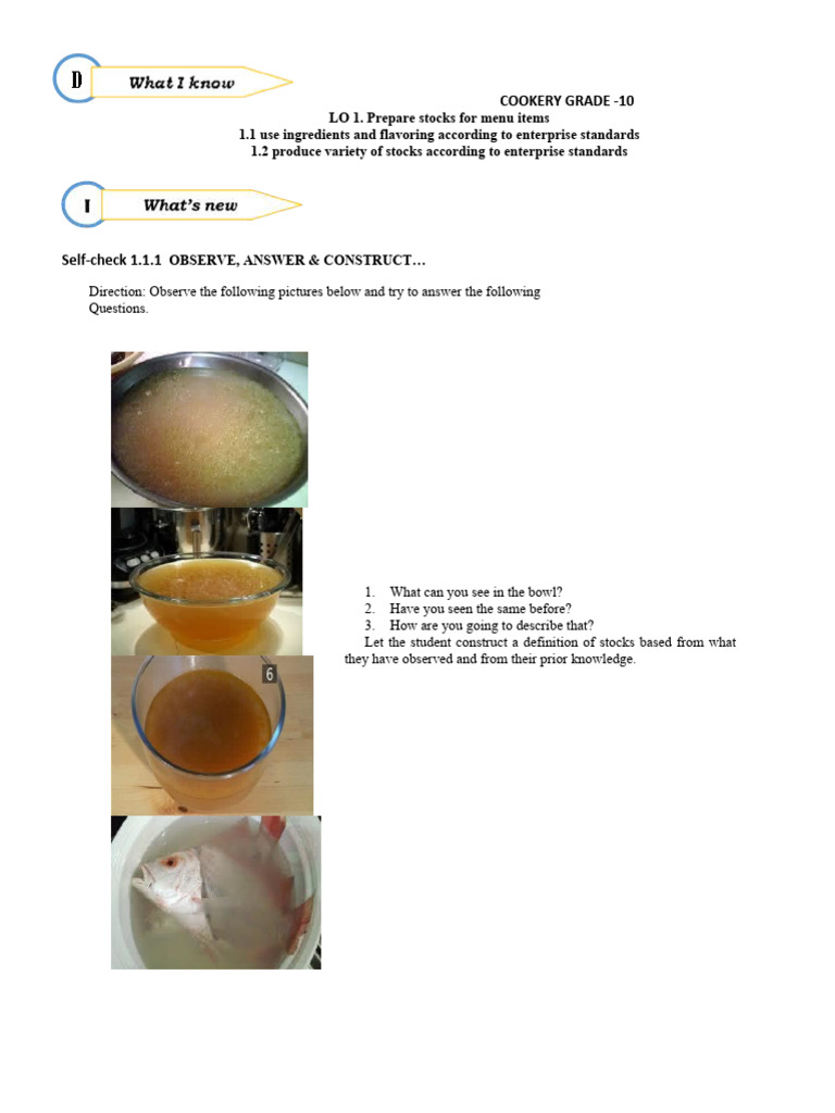 LEARNING PACKET 3rd QTR LO1 | PDF | Stock (Food) | Cooking