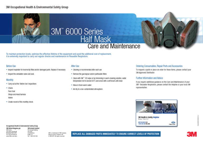 3m 6000 Series Half Mask Care Maintenance | PDF | Occupational Safety ...