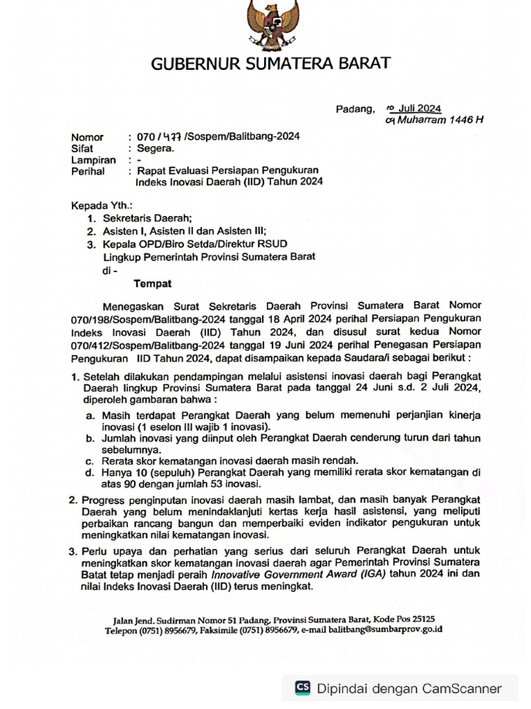 Surat Gub Evaluasi IID 2024 | PDF