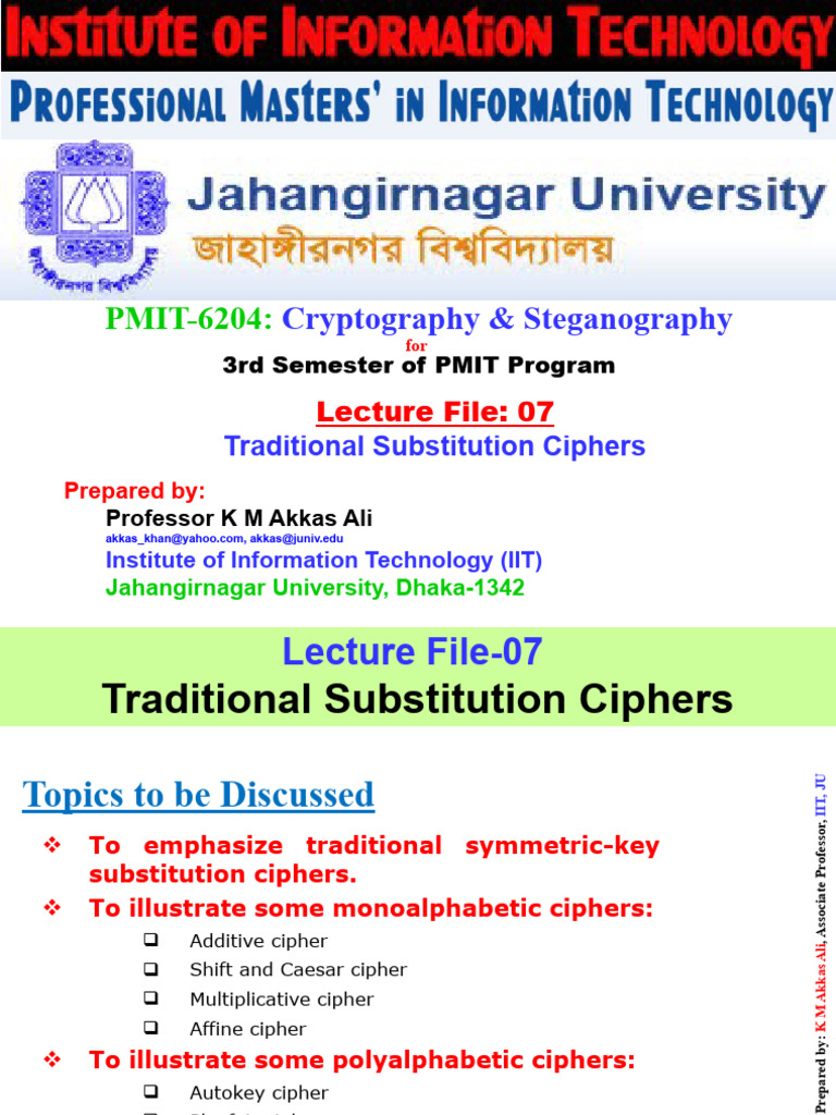 File 07. PMIT-6204 - Cryptography & Steganography - Traditional Substitution Ciphers | PDF ...