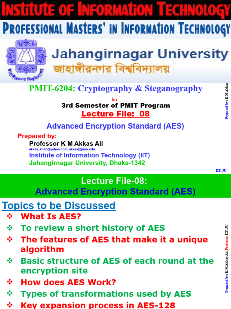 File 08. PMIT-6204 - Cryptography & Steganography - Advanced Encryption Standard (AES) | PDF ...