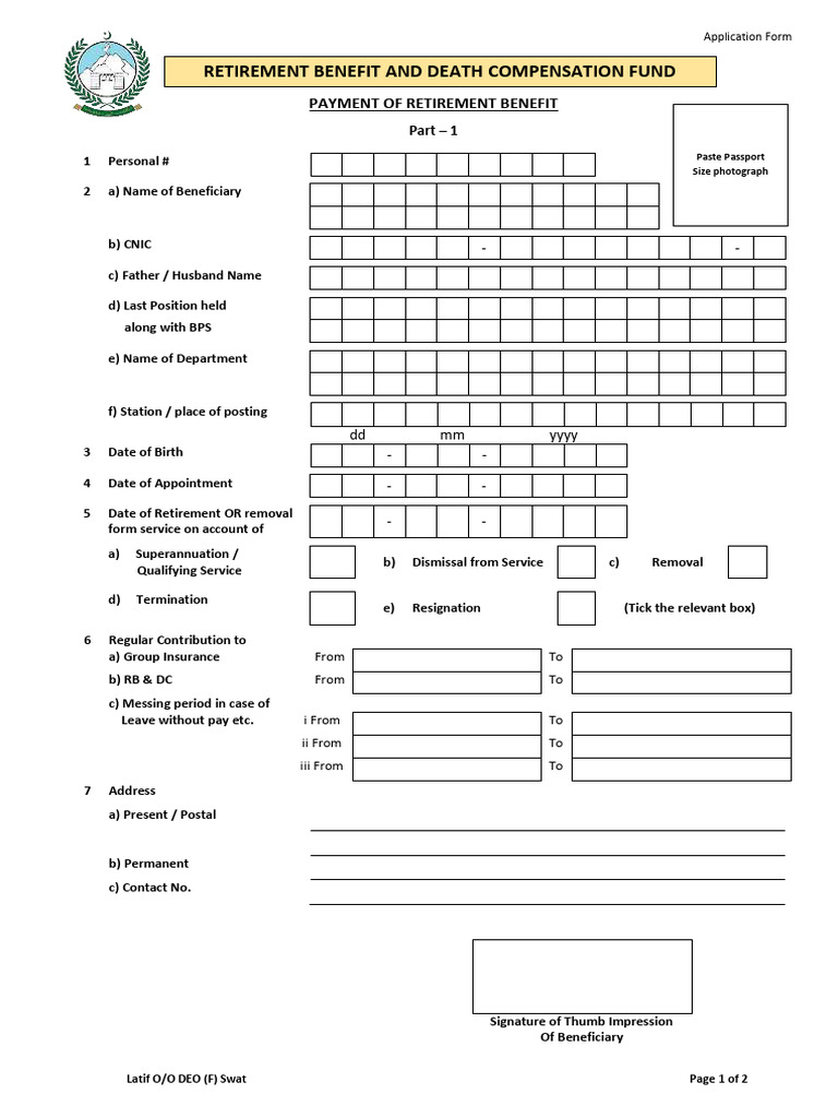 KPK Retirement & Death Compensation Form | PDF | Employment