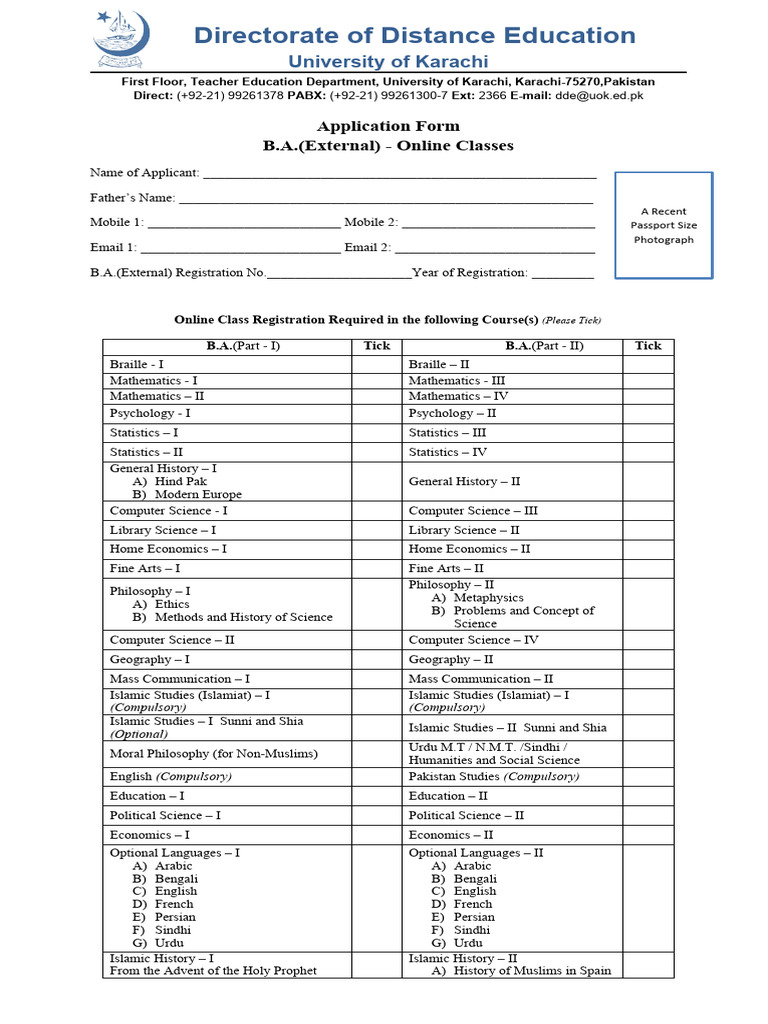 Application Form BA External | PDF | Science | Urdu