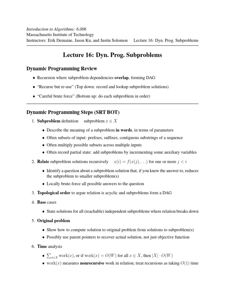 MIT6 006S20 Lec16 | PDF | Dynamic Programming | Algorithms