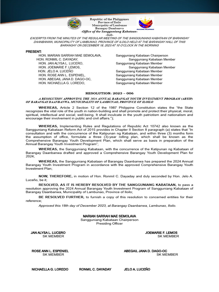 RESOLUTIONS Budget ABYIP 1 | PDF | Government