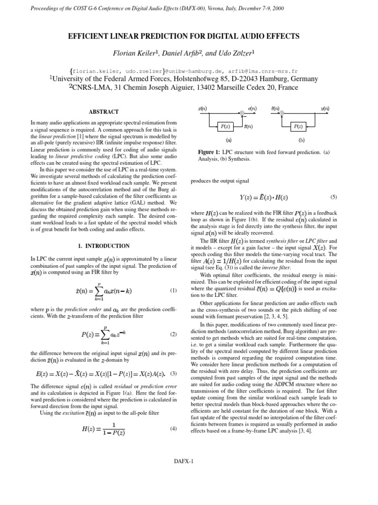 Keiler Realtime Prediction Dafx2000 | PDF | Autoregressive Model | Digital Signal Processing