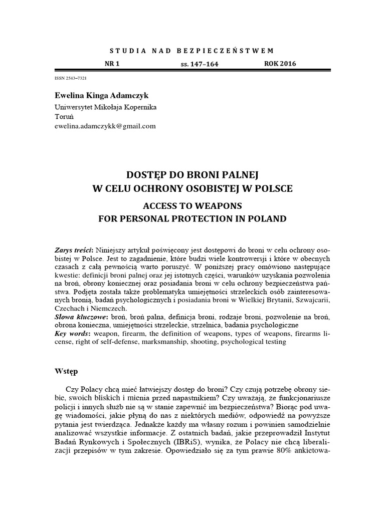 Dostęp Do Broni Palnej W Celu Ochro | PDF