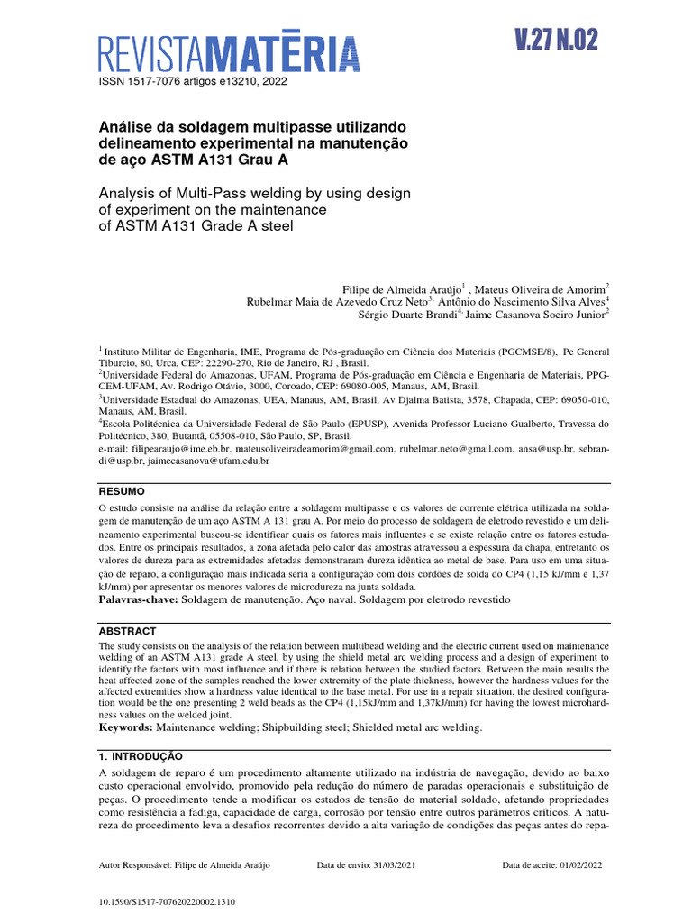 Análise da Soldagem Multipasse em Aço ASTM A131 | PDF | Dureza | Calor