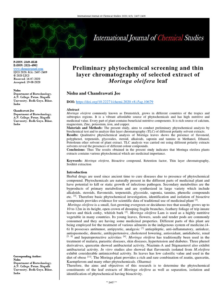 Preliminary Phytochemical Screening and Thin Layer Chromatography of Selected Extract of | PDF ...