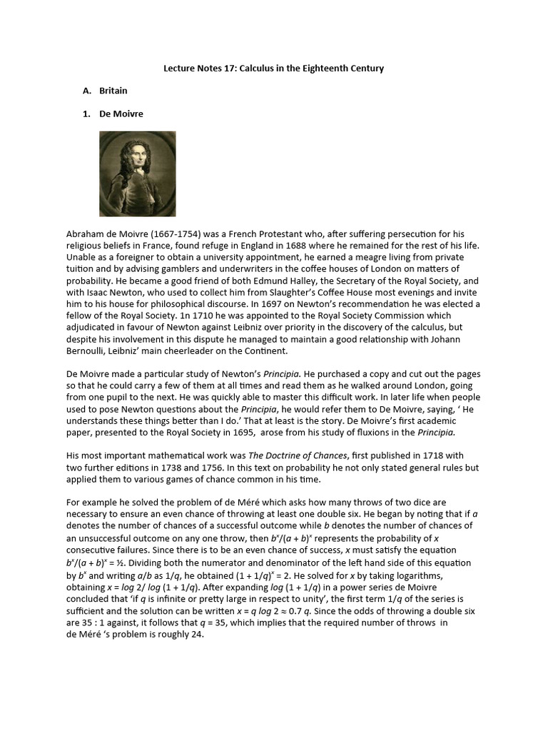 Lecture Notes 17 Calculus in The Eighteenth Century | PDF | Calculus ...