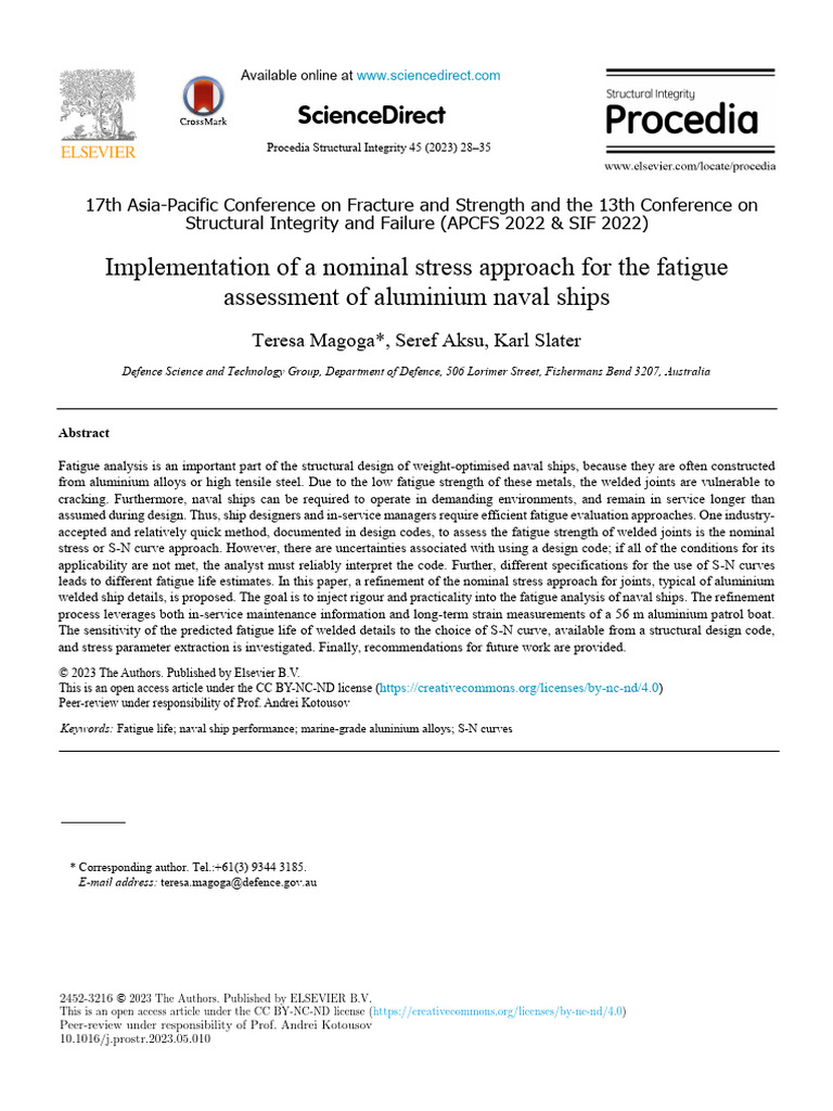 Implementation of A Nominal Stress Approach For The Fatigue Assessment of Aluminium Naval Ships ...