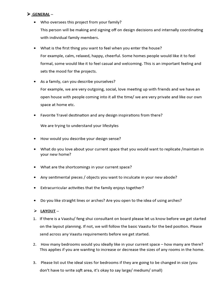 Interiors Questionnaire | PDF | Kitchen | Home Appliance