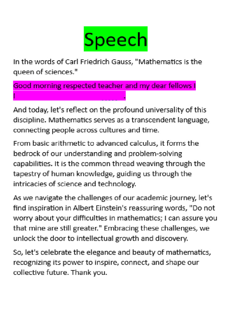 Maths Speech | PDF