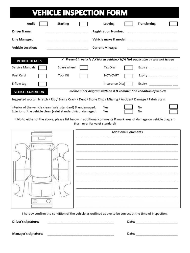 Vehicle Inspection Form | Download Free PDF | Rear Wheel Drive Vehicles ...