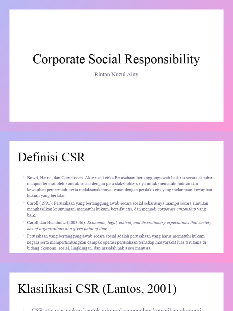 CSR: Definisi, Klasifikasi, dan Teori | PDF | Karier & Perkembangan ...