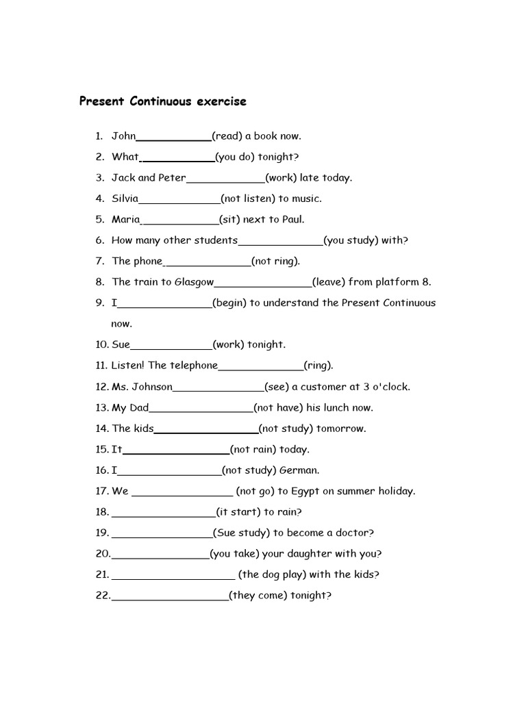 Present Continuous Exercise | PDF