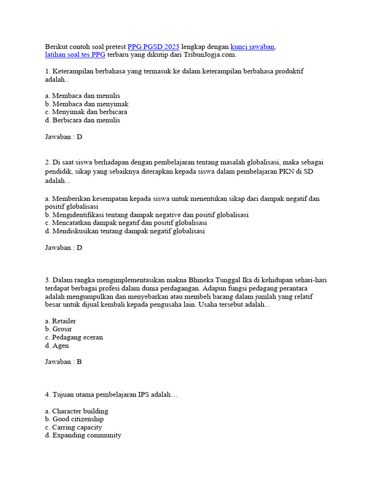 Contoh Soal Pretest PPG PGSD | PDF