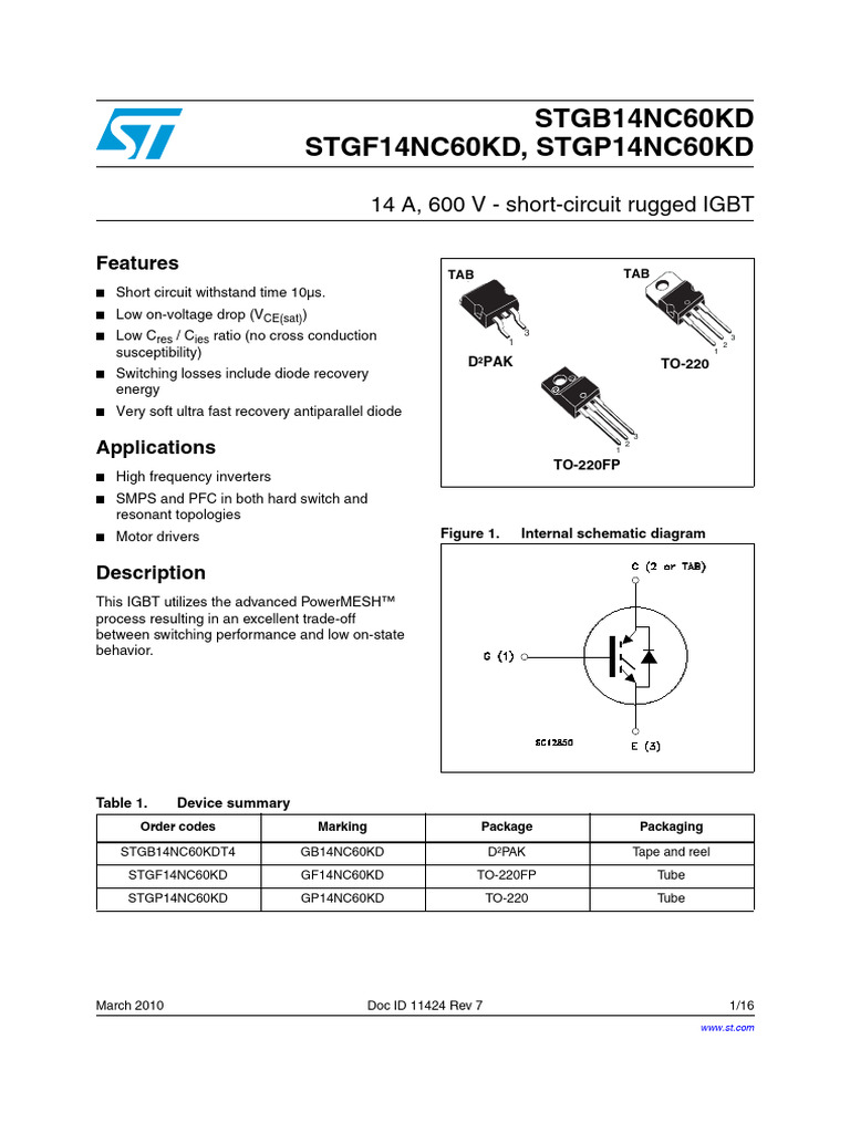 STGF14NC60KD | PDF | Diode | Implied Warranty